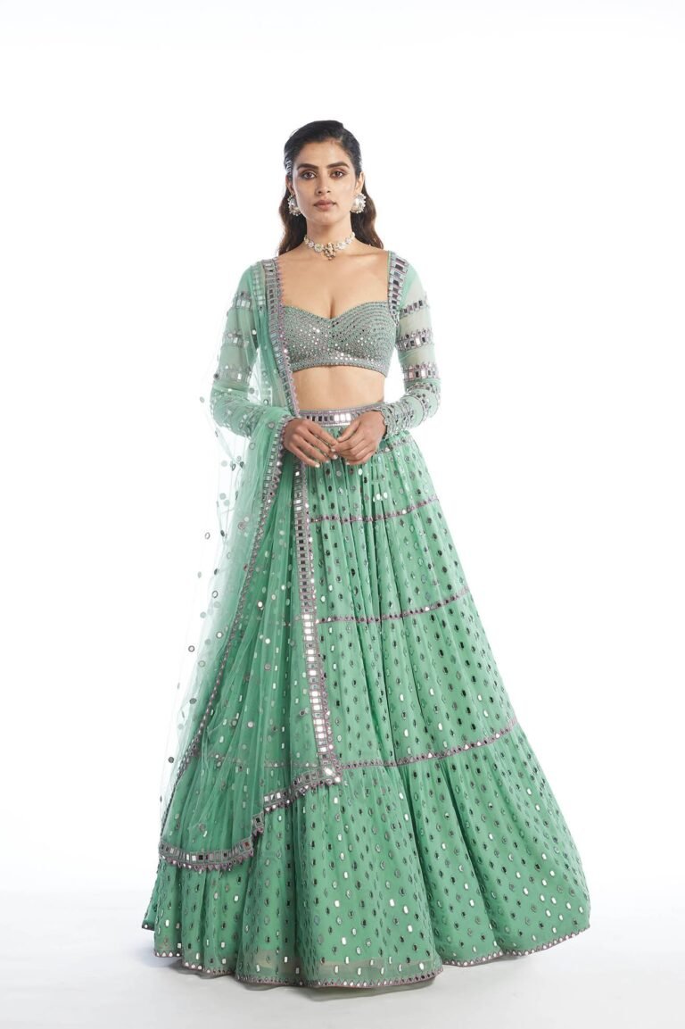 Dull Mint Tier Lehenga Set - Vvani
